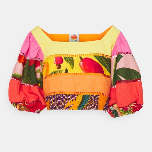 FARM Rio | Tops | Farm Rio Rainbow Mixed Prints Tiered Linen Blend Top ...